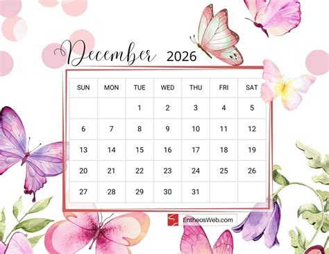 December 2026 Calendar Printables Entheosweb