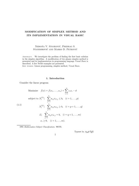 Modification Of Simplex Method And Its Implementation In Visual Basic Simplexfol Pdf Linear