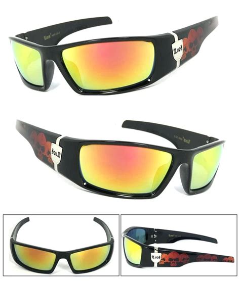 Locs Authentic Sunglasses Red Fire Lenses Motorcycle Og Style Skull