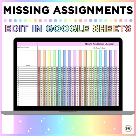 Missing Assignment Checklist Editable Missing Class Work Tracker For