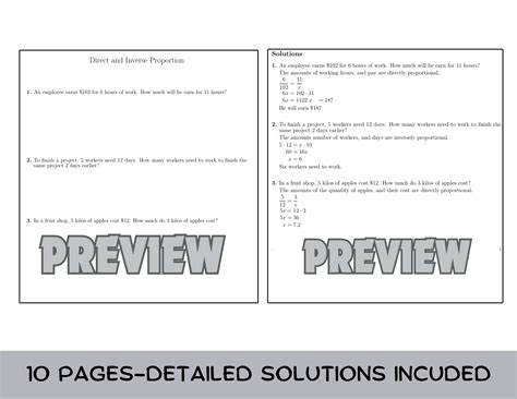 Direct And Inverse Proportion Word Problems Worksheet With Solutions