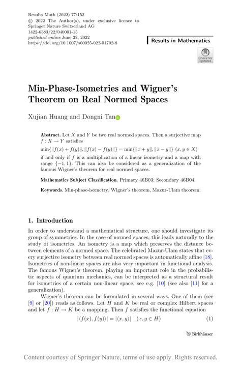 Min Phase Isometries And Wigners Theorem On Real Normed Spaces Request Pdf