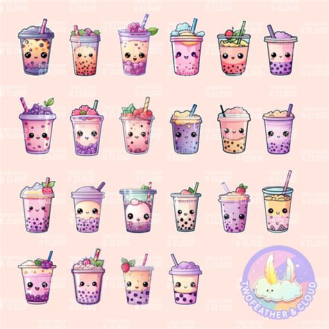 Kawaii Boba Bubble Tea Clip Art Png 22 Cute Watercolor Illustrations
