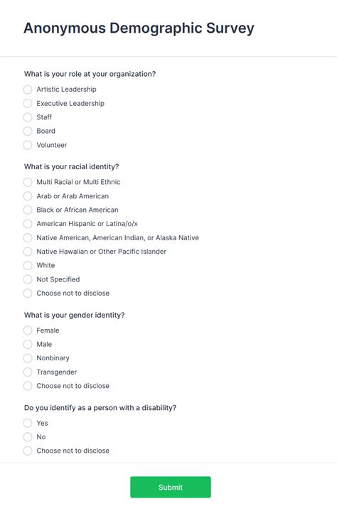 Anonymous Demographic Survey Form Template Jotform