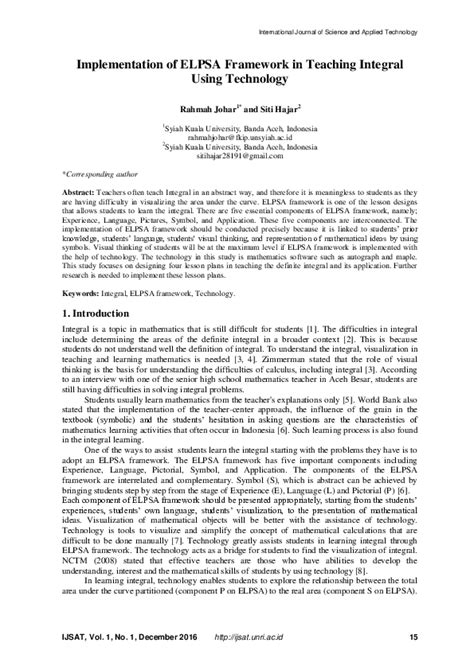 Pdf Implementation Of Elpsa Framework In Teaching Integral Using