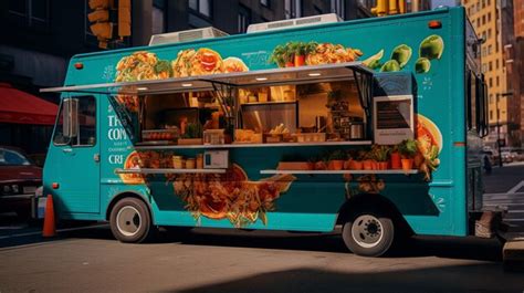 Premium Ai Image Cinematic Capture Of Food Trucks With Unique And
