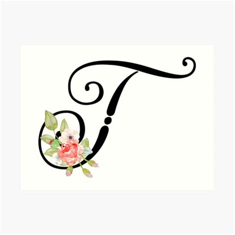 Floral Monogram Fancy Script Letter T Art Print For Sale By Grafixmom