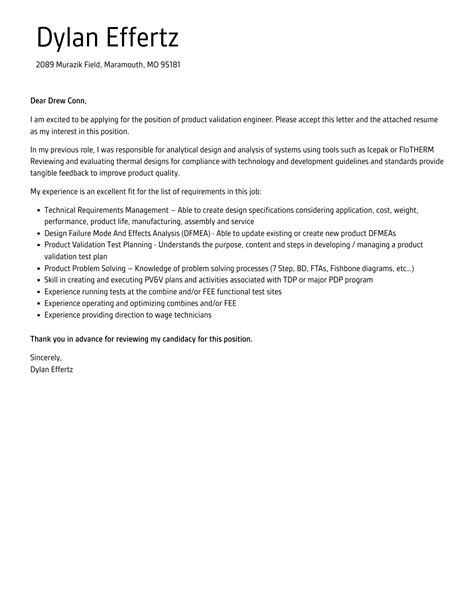 Product Validation Engineer Cover Letter Velvet Jobs