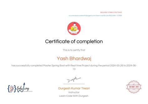 Yash Bhardwaj On Linkedin Springboot Javadevelopment Certification Softwaredevelopment