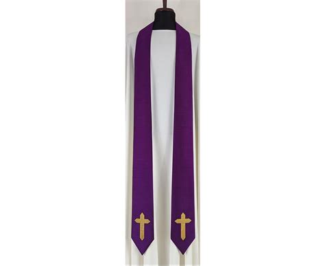 Purple Clergy Stole Made From Silk Dupioni For Lent With Crosses Of