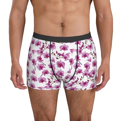 Mens Underwear Boxer Briefs Orchids Flowers Purple Breathable Soft