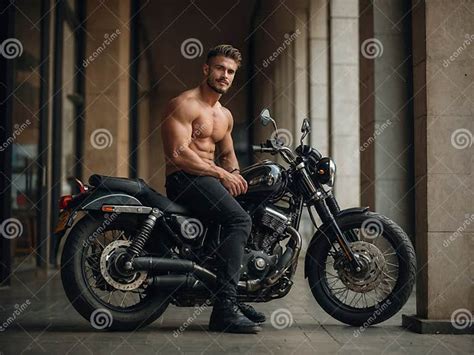 A Young Biker With A Prominent Jaw Poses Confidently By His Motorcycle