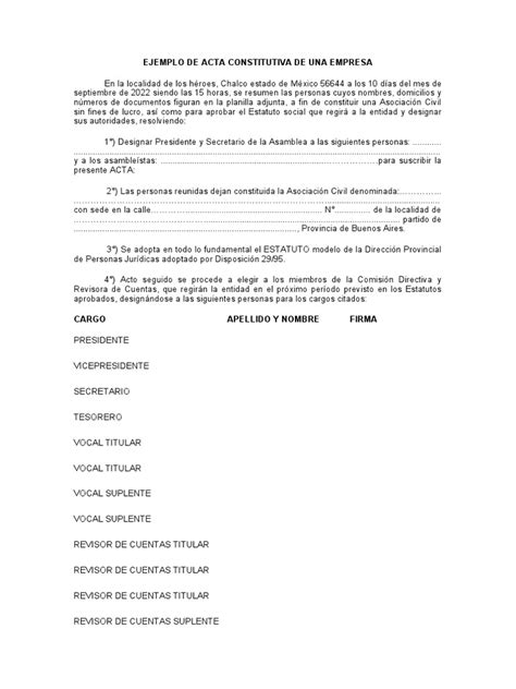 Ejemplo De Acta Constitutiva De Una Empresa Pdf Gobierno