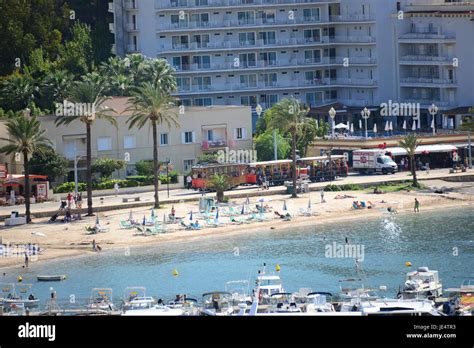 House Facades In Soller Beach Majorca Spain Balearic Stock