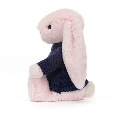 Bashful Pink Bunny With Personalized Navy Jumper Official Jellycat