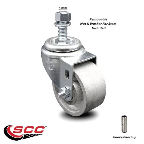 Semi Steel Cast Iron Swivel Threaded Stem Caster 3 X 1 25 Silver Wheel And 12mm Metric Stem