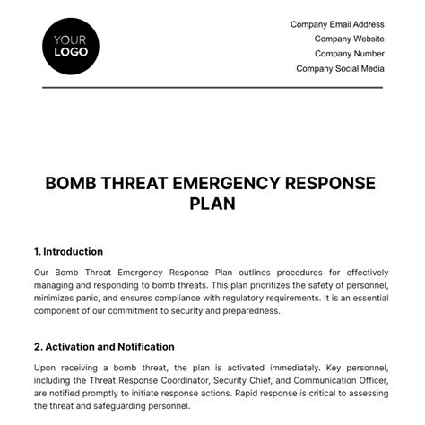 Bomb Threat Emergency Response Plan Template Edit Online And Download