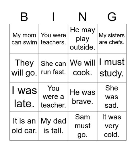 Be동사 And 조동사 문장 Bingo Card