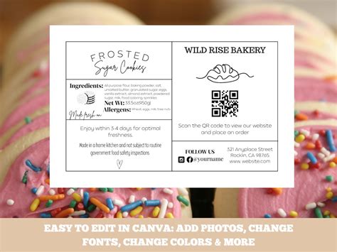 Sugar Cookie Ingredient Label Cottage Law Printable Bakery Labels