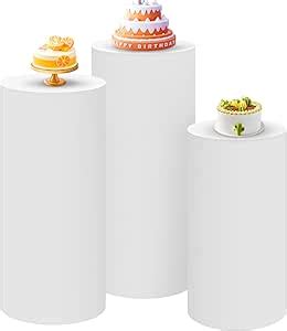 Saitimade Juego De 3 Fundas De Soporte De Pedestal De Cilindro Blanco Fundas De Soporte De