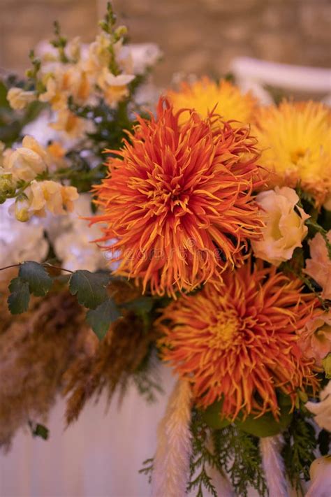 Romantic Boho Main Table Wedding Decor With Dried Flowers Floristry Stumps And Candles Boho