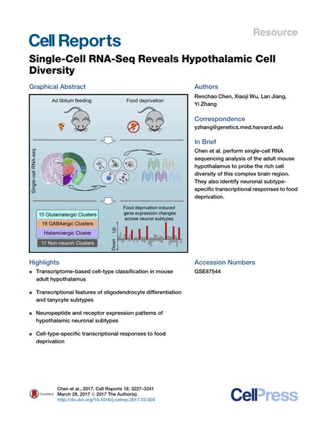 Pdf Single Cell Rna Seq Reveals Hypothalamic Cell Diversity