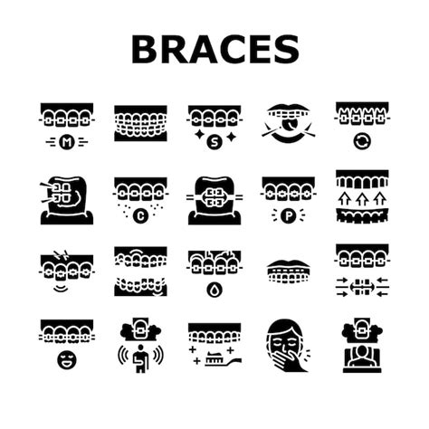Premium Vector Tooth Braces Accessory Collection Icons Set Vector