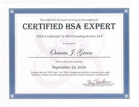 Hsa Expert Certification Octavia Green Hsa Consulting Services