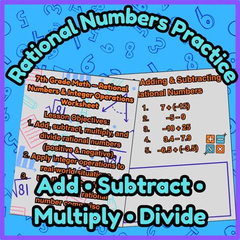 7th Grade Rational Numbers And Integer Operations Practice Worksheet