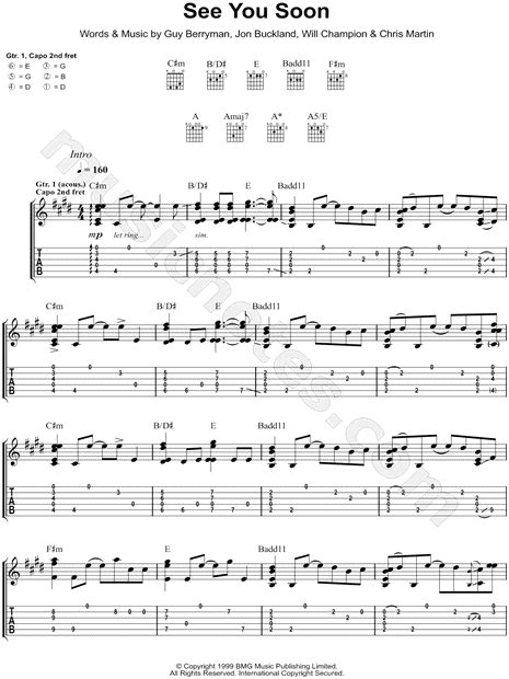 Coldplay See You Soon Guitar Tab In C Minor Download And Print Sku