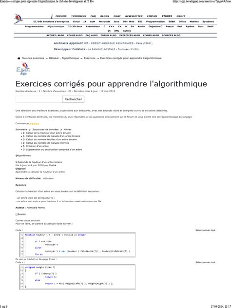 Exercices Corrigés Dalgorithmique Pdf Pointeur Programmation