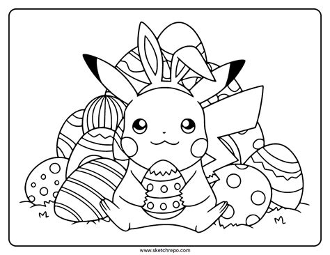Pikachu Easter Colouring Page