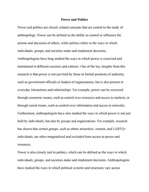 Power And Politics Class Notes Power And Politics Power And