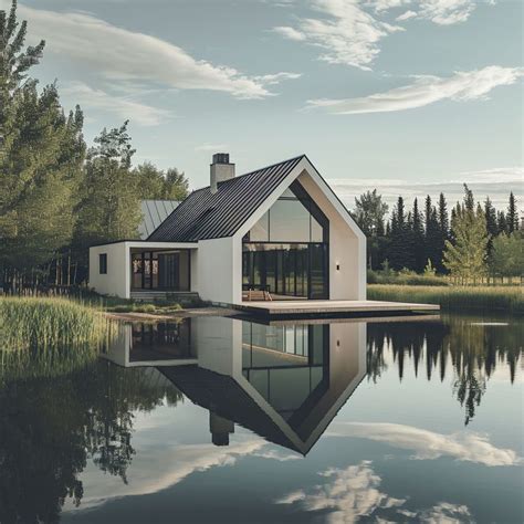 Peaceful White Lakehouse Scandinavian Modern House Modern Barn House