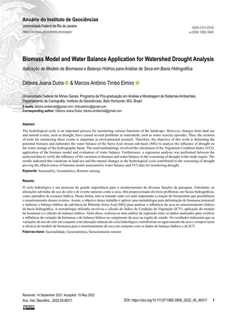 Pdf Biomass Model And Water Balance Application For Watershed Drought