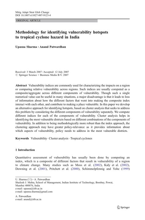 Pdf Methodology For Identifying Vulnerability Hotspots To Tropical