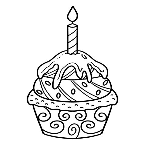 Cupcake Danniversaire Isolé Coloriage Pour Les Enfants Vecteur Premium