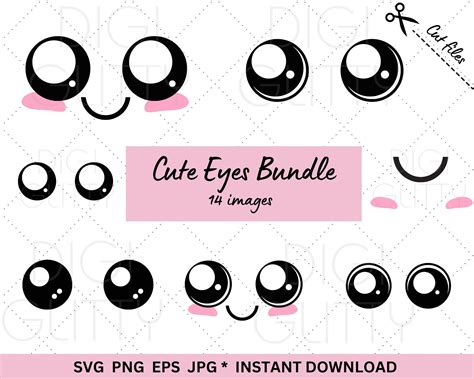 Eyes Svg Bundle 12 Cute Cartoon Eye Png Kawaii Googly Eyes Clipart