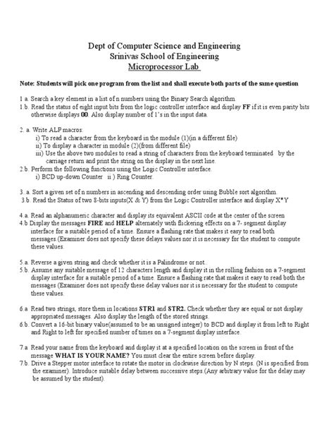 Microprocessor Lab Program Tasks Pdf String Computer Science