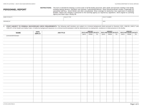 Form Lic 500 Personnel Report California Document Template