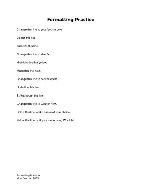 Microsoft Word Formatting Practice Pdf