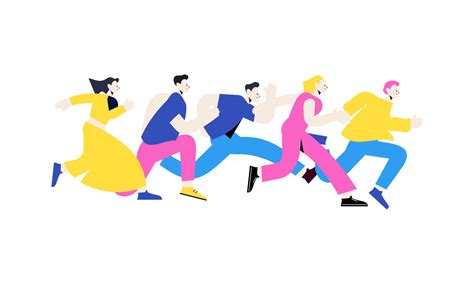 Crowd Of Happy People Running Fast Group Of Excited Men And Women