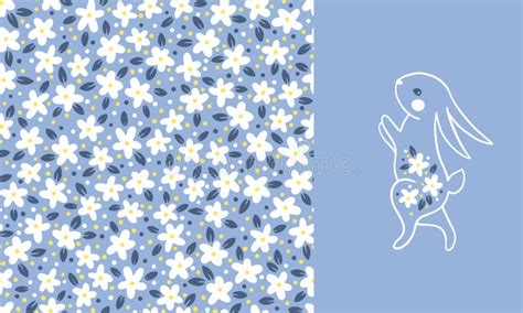 Hare Print And Seamless Floral Pattern Spring Composition Stock