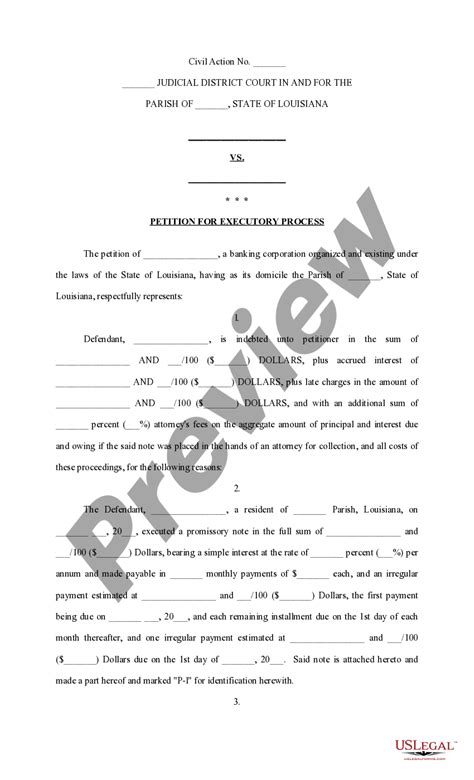 Louisiana Petition For Executory Process Of Vehicle With One Defendant