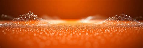 Abstract Big Data Visualization With Connecting Dots And Glowing Orange