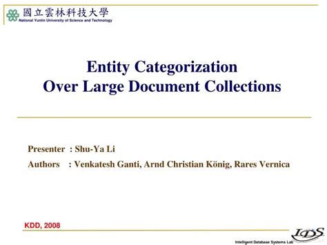 Ppt Entity Categorization Over Large Document Collections Powerpoint
