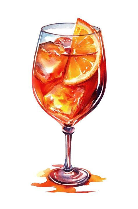 Watercolor Illustration Of A Refreshing Aperol Spritz Cocktail With