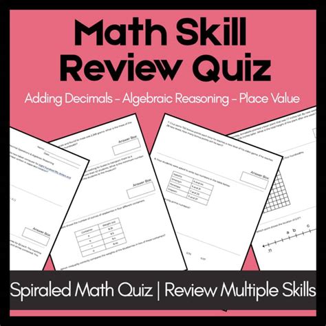 Math Quiz Multi Skill Assessment Decimal Operations Key Included Q5