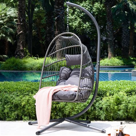 Black And Gray Outdoor Swing Sturdy Suspension Garden Relax Fade