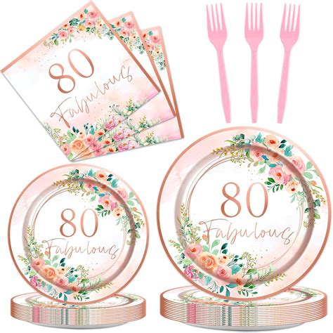 Obusatt 96pcs Floral 80 Fabulous Party Supplies 80th